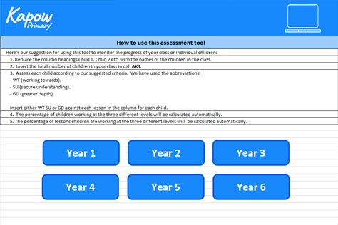 Computing Assessment Spreadsheet For Ks1 And Ks2 Kapow Primary