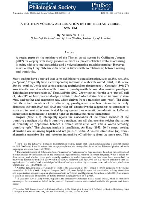 Pdf A Note On Voicing Alternation In The Tibetan Verbal System