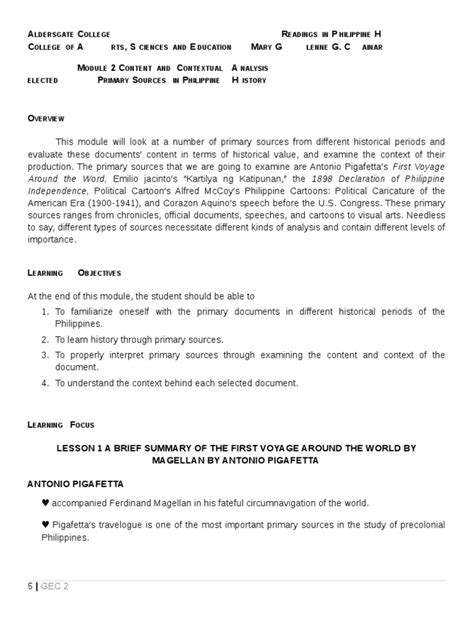Module 2 Content And Contextual Analysis Of Selected Primary Sources In