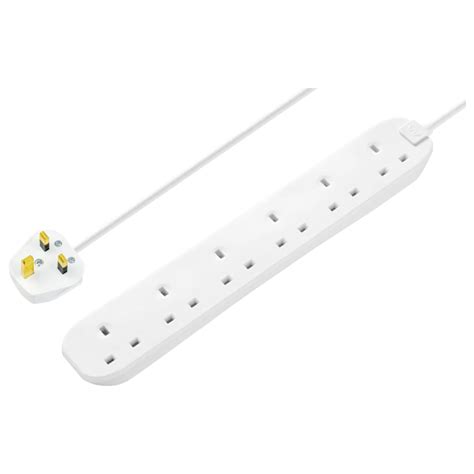 Masterplug 13a 6 Gang Unswitched Extension Lead White 3m