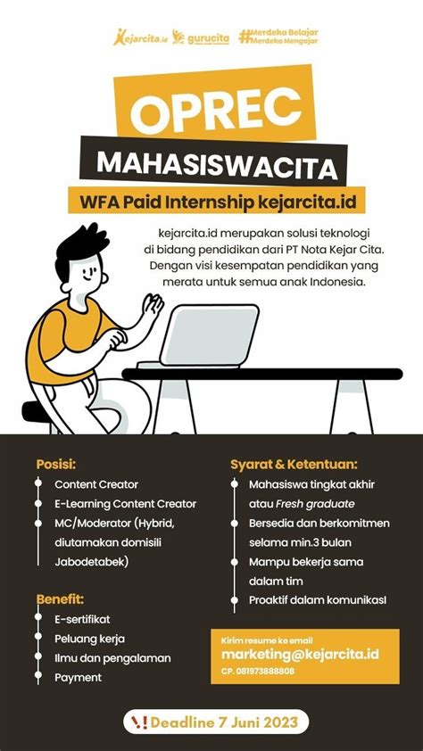 Oprec Mahasiswacita Wfa Paid Internship Kejarcitaid