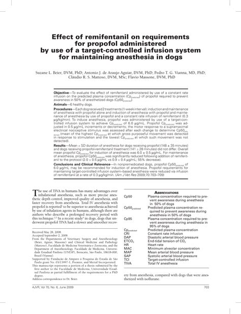 Pdf Effect Of Remifentanil On Requirements For Propofol Administered