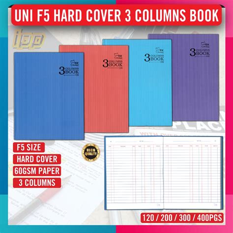 Uni Hardcover 3 Columns Book F5 Quarto Columns Book 60gsm Paper