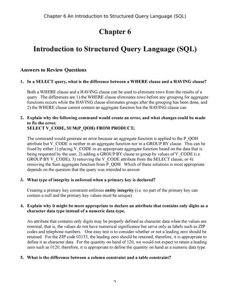 Ch06 Intro Sql Notes Questions And Answers Chapter 6 Introduction