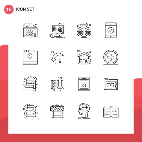 Pictogram Set Of 16 Simple Outlines Of Calendar Mobile Statistics Complete Funding Editable