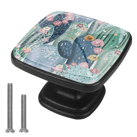 4 Pcs Cabinet Handle Drawer Pulls Cactus Knobs With Screws Square