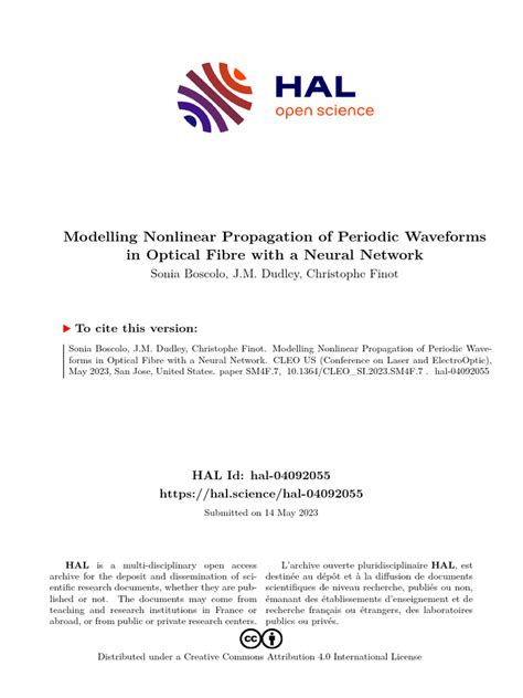 Cleo Nonlinear Propagation In Optical Fibre With A Neural Network 2023 Pdf Ultrashort