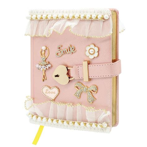 Wonhibo Cute Pink Diary With Lock And Key B6 Lace Glitter Notebook