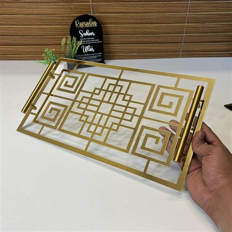 Modern Acrylic Serving Tray With Gold Handles Luxury Table Decor