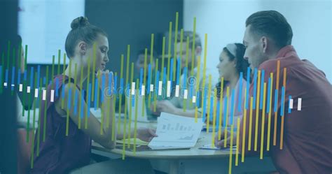Image Of Graph Processing Data Over Diverse Male And Female Colleagues