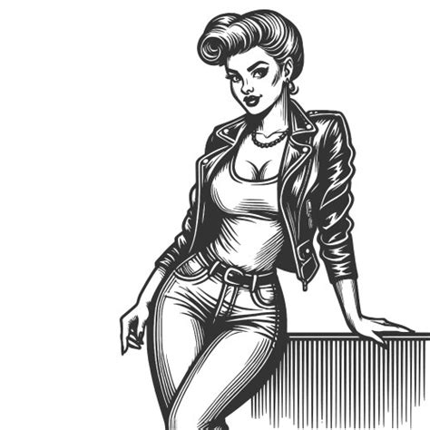 Pin Up Woman In Leather Jacket Royalty Free Vector Image