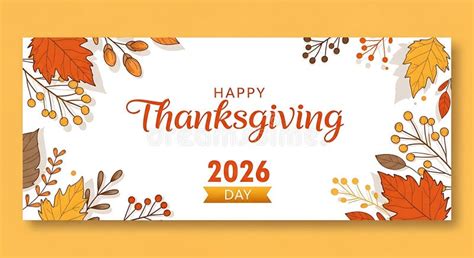 Happy Thanksgiving 2026 Greeting Card With Autumn Leaves And Berries