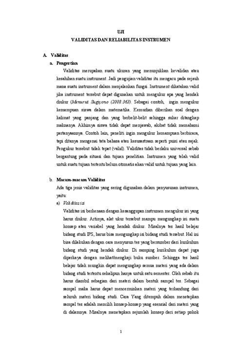 Pdf Uji Validitas Dan Reliabilitas Bk Tes