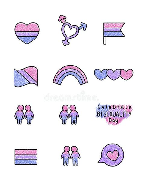 Illustration Set Representing Bisexuality And Lgbtq Pride Through
