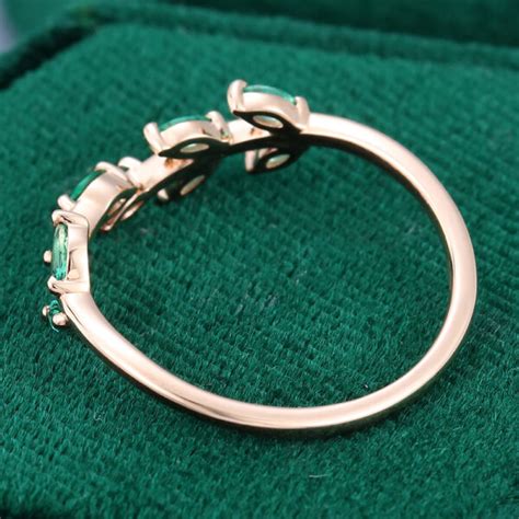 Marquise Cut Emerald Leaf Ring Curved Wedding Band Mollyjewelryus