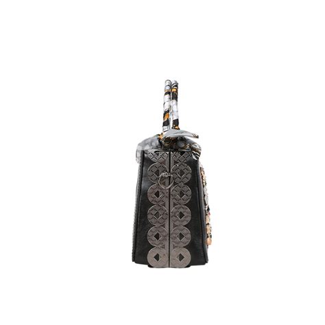 Gemstone And 3d Chrams Accent Scarfed Metal Frame Handbag Evening Bags