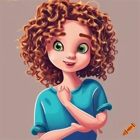 Cartoon Girl With Brown Curly Hair