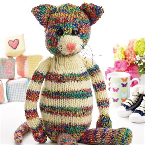 Colourful Cat Chunky Toy Knitting Pattern Knitting Patterns Lets Knit Magazine