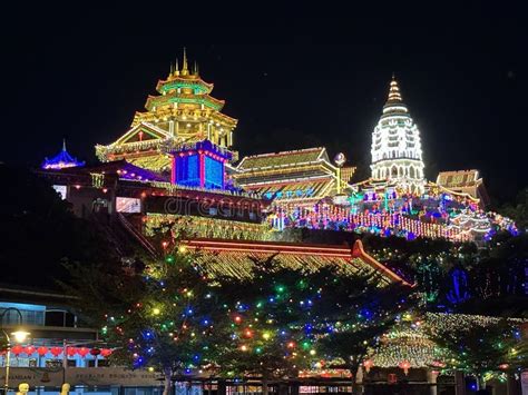 The Night View Of The Jile Temple In Penang Editorial Stock Image