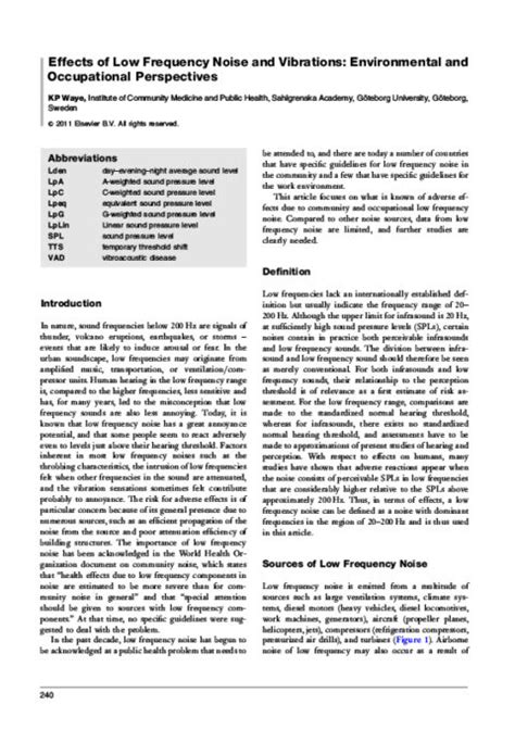Noise And Health Effects Of Low Frequency Noise And Vibrations