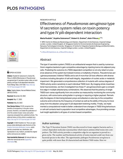 PDF Effectiveness Of Pseudomonas Aeruginosa Type VI Secretion System Relies On Toxin Potency