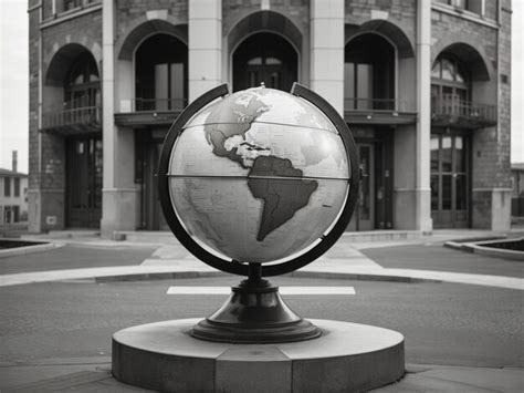 Globe In Front Of Building Premium Ai Generated Image