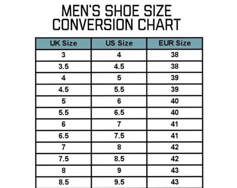 Mens Shoe Size Conversion Chart Template Instant Printable Digital