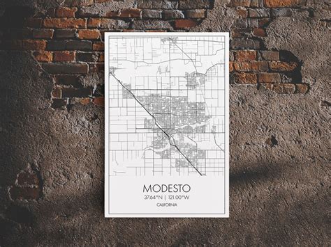 Modesto Street Map California Map City Map Art Modern Art Etsy
