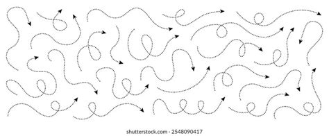 Set Black Squiggle Line Dashed Arrows Stock Vector Royalty Free