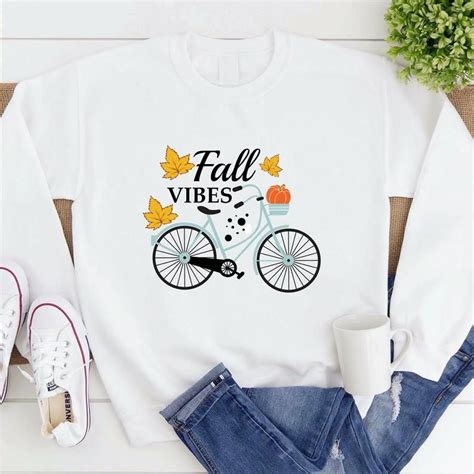 Fall Vibes Sweatshirt Bicycle With Autumn Leaves Fall Sweatshirt
