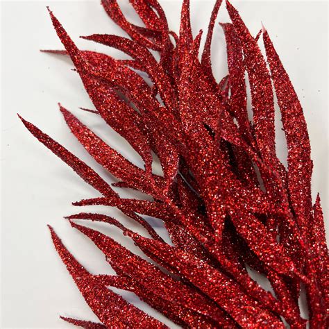 Red Glitter Needleleaf Eucalyptus Christmas Holiday Spray Stem 20