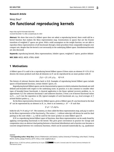 Pdf On Functional Reproducing Kernels