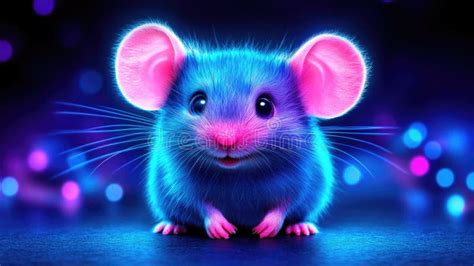 Vibrant Neon Blue Mouse In Colorful Bokeh Light Stock Image Image Of Captivating Fantasy