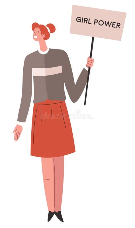 Feminist Protesting With Banner Girl Power Movement Vector Stock