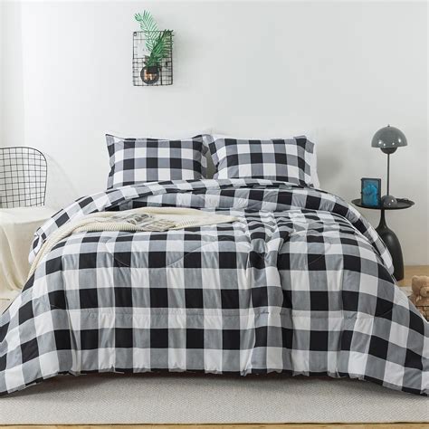 Caressma Black White Comforter Set Twin Size Buffalo Plaid