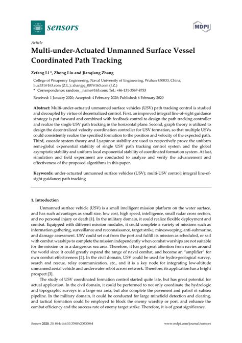 Pdf Multi Under Actuated Unmanned Surface Vessel Coordinated Path Tracking