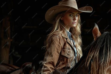 Cowgirl In A Hat On A Horse Generative Ai Premium Ai Generated Image