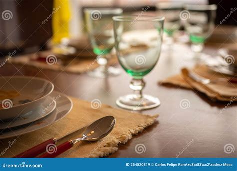 Fancy Feast Dinner Supper With Elegant China And Glasses Stock Image