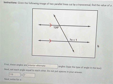 solved instructions given the following image of two parallel lines