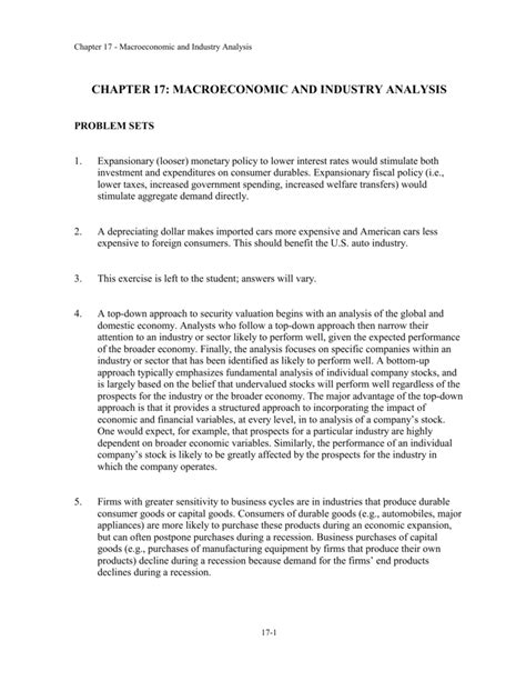 Chapter 17 Macroeconomic And Industry Analysis