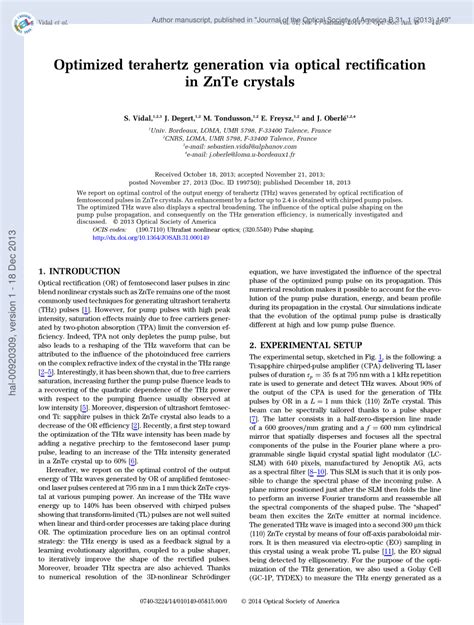 Pdf Optimized Terahertz Generation Via Optical Rectification In Znte
