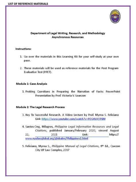List Of Reference Materials Legal Writing Research Methodology Pdf