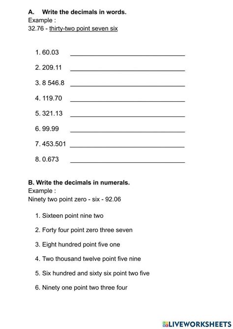 Decimals In Words Worksheets Worksheets Worksheet Hero
