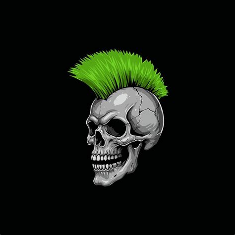 Un Cráneo Con Un Vibrante Verde Mohawk Peinado 55009351 Vector En Vecteezy