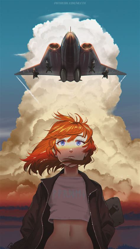 Mleth Twitter Absurdres Highres 1girl Aircraft Airplane Blue Eyes Blue Sky Blush Brown