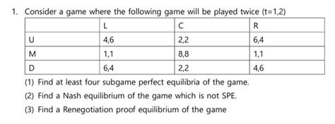 Solved Game Theory 1 Consider A Game Where The Following