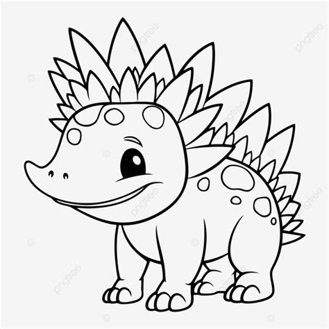 아이들을 위한 귀여운 아기 공룡 색칠 페이지 개요 스케치 드로잉 벡터 스테고사우루스 그림 스테고사우루스 개요 스테고사우루스 스케치 Png 일러스트 및 벡터 에 대한