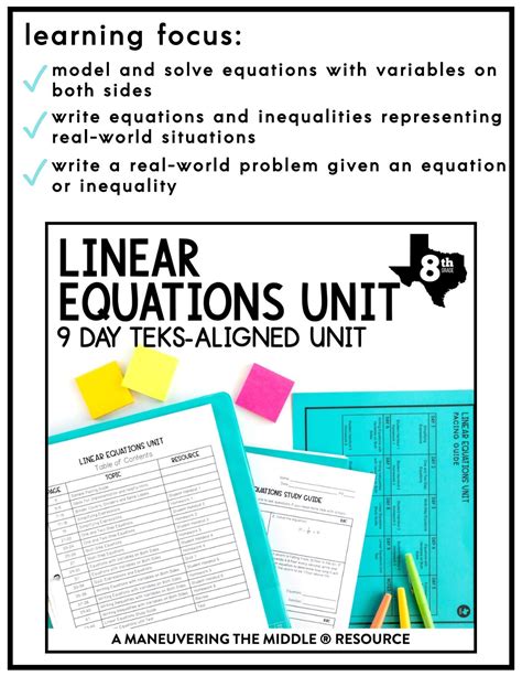 Linear Equations Unit 8th Grade Teks Maneuvering The Middle