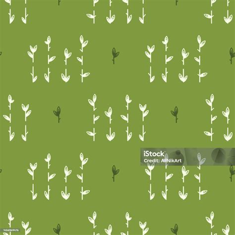 Vektor Bambu Atau Tebu Pola Mulus Daun Latar Belakang Hijau Bunga Dengan Tangkai Dan Daun