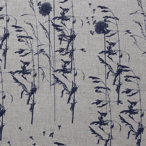 Breeze Deep Blue Blue Linen Mix Fabric Patterned Botanical